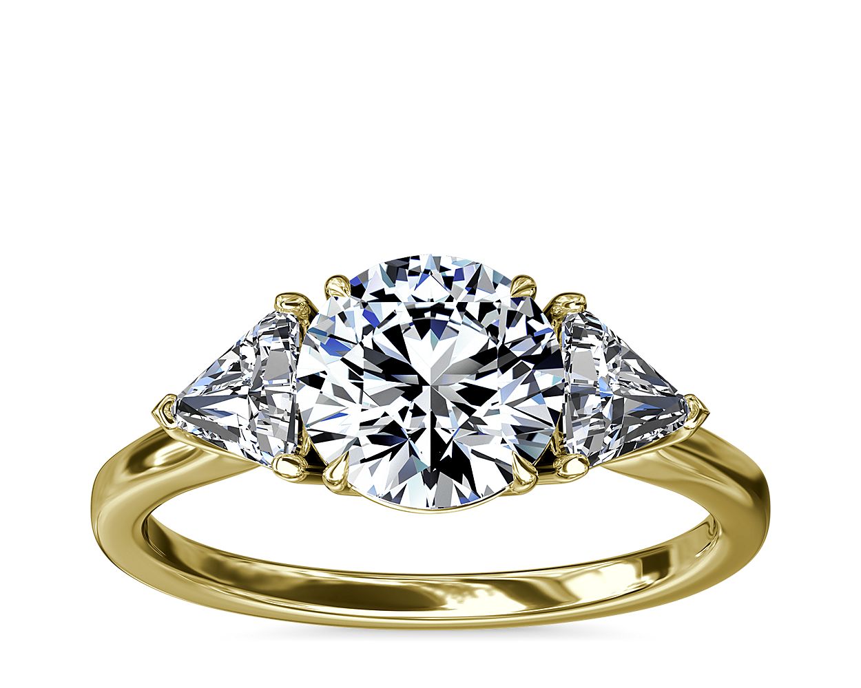 Three-Stone Trillion Diamond Engagement Ring in 18k Yellow Gold (1/3 ct ...