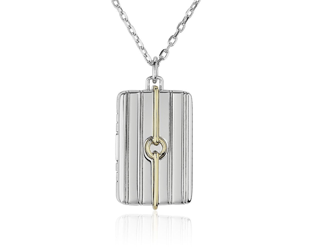 32" Two-Tone Pinstripe Locket in 18k Yellow Gold and Sterling Silver