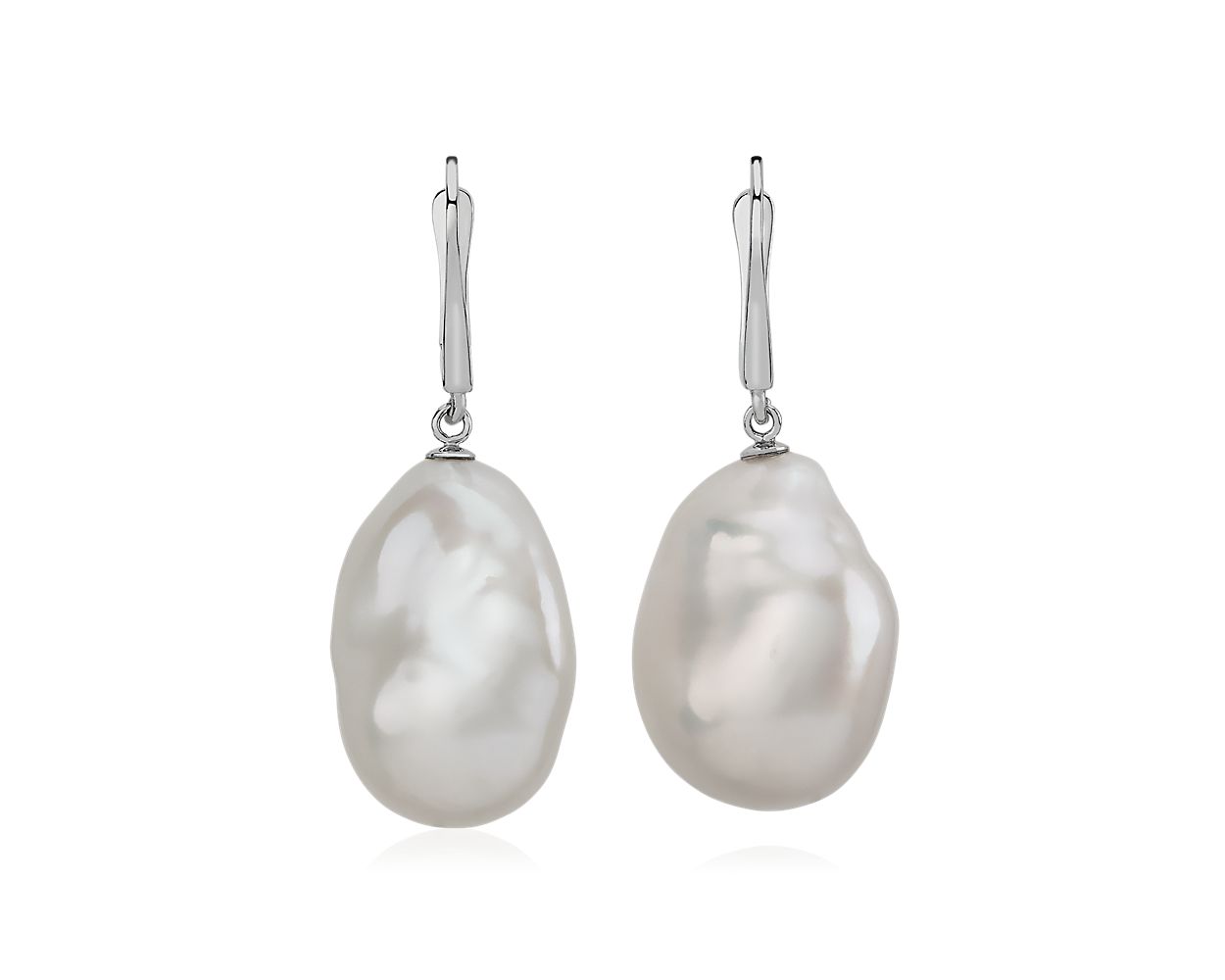 Baroque Freshwater Cultured Pearl Earrings in 14k White Gold