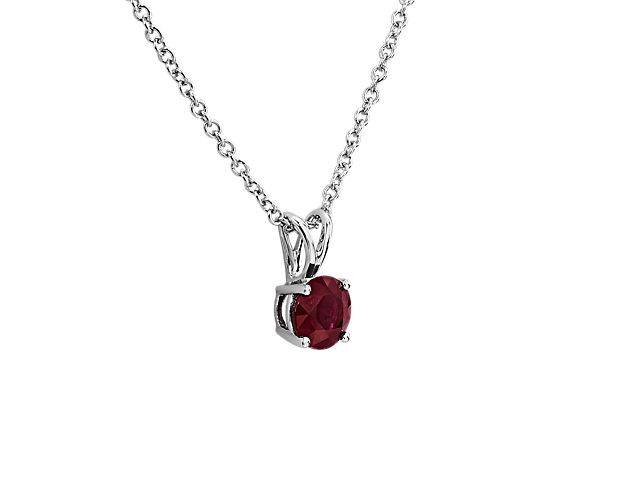 Ruby Solitaire Pendant in 18k White Gold (5mm)