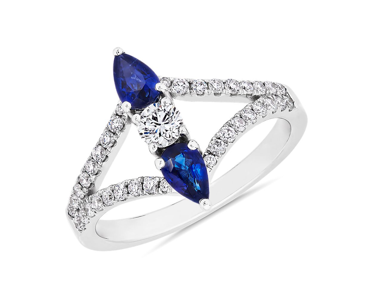 Sapphire and Diamond Vertical Ring in 18k White Gold