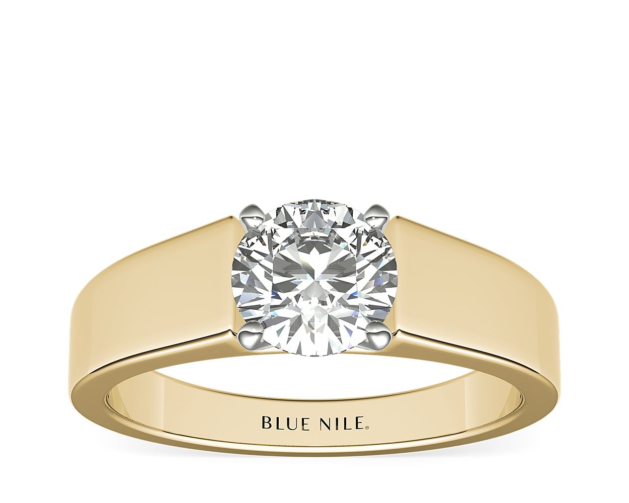 Wide Band Solitaire Engagement Ring in 18k Yellow Gold (5mm)