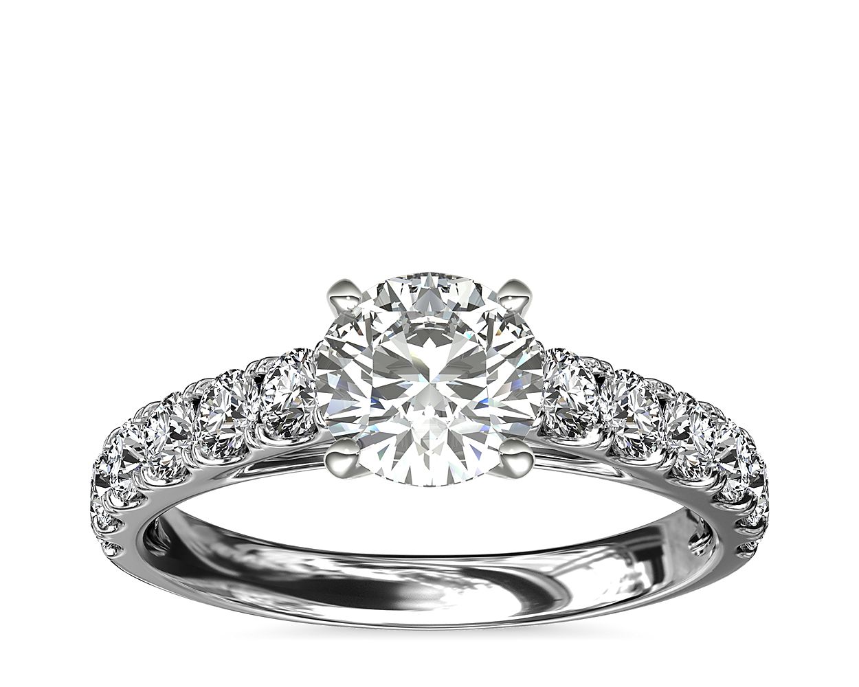 Riviera Cathedral Pavé Diamond Engagement Ring in 14k White Gold (1/2 ...