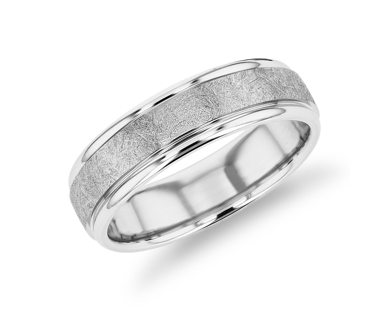 Ice-Textured Inlay Wedding Ring in 14k White Gold (6mm)