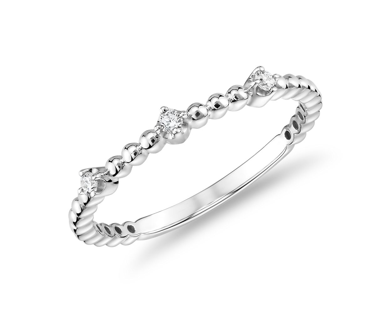 Mini Diamond Beaded Three Stackable Fashion Ring in 14k in White Gold