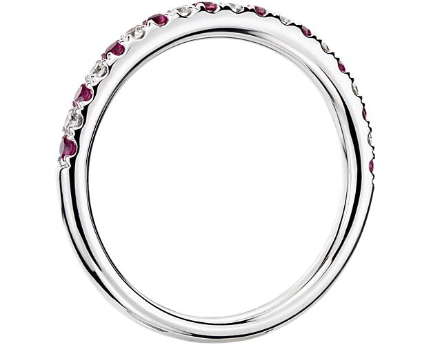 Riviera Pavé Ruby and Diamond Ring in 14k White Gold (1.5mm)
