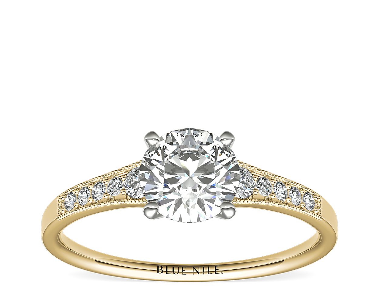 Graduated Milgrain Diamond Engagement Ring in 14k Yellow Gold (1/10 ct ...