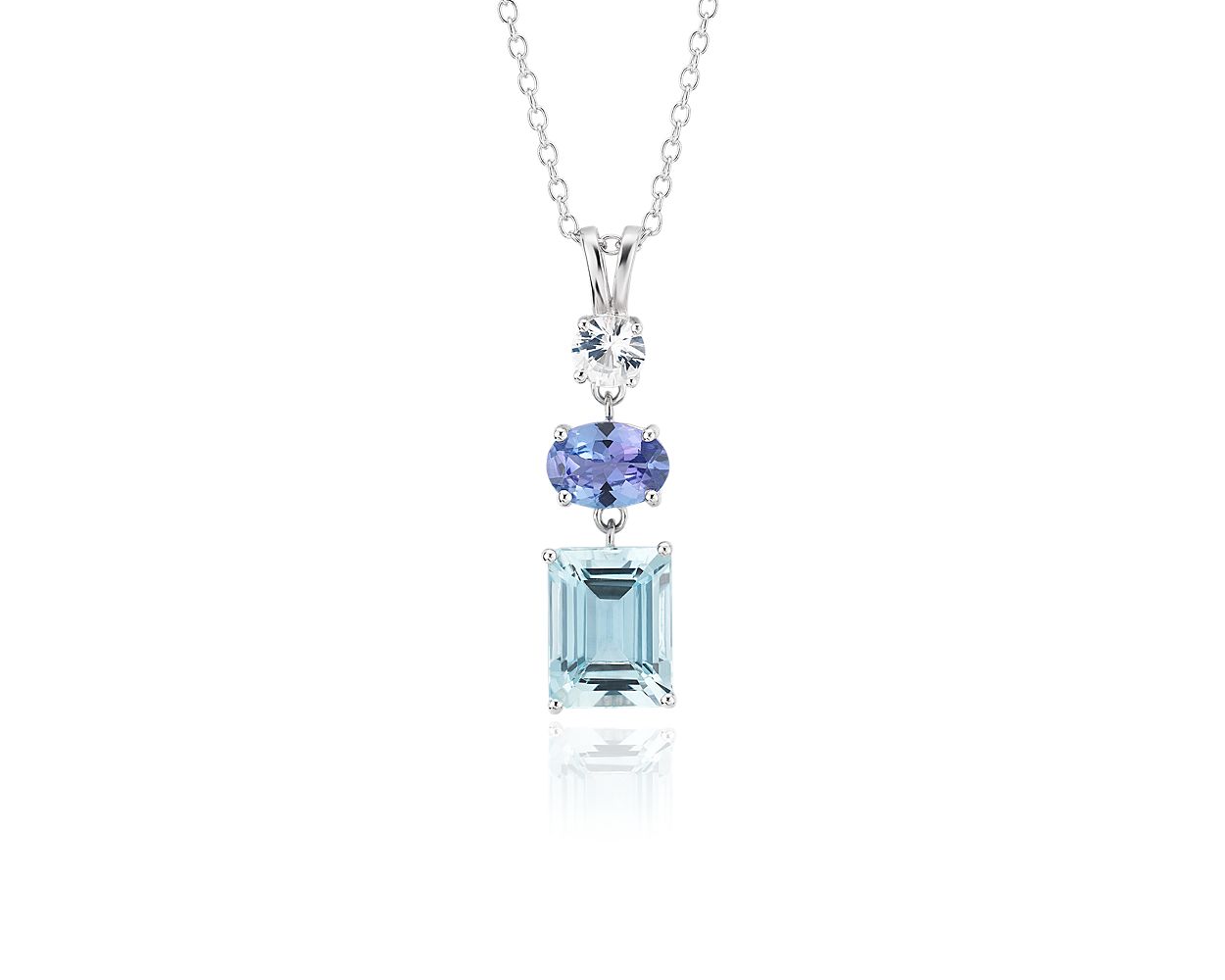 Aquamarine, Tanzanite and White Sapphire Tower Pendant in Sterling Silver