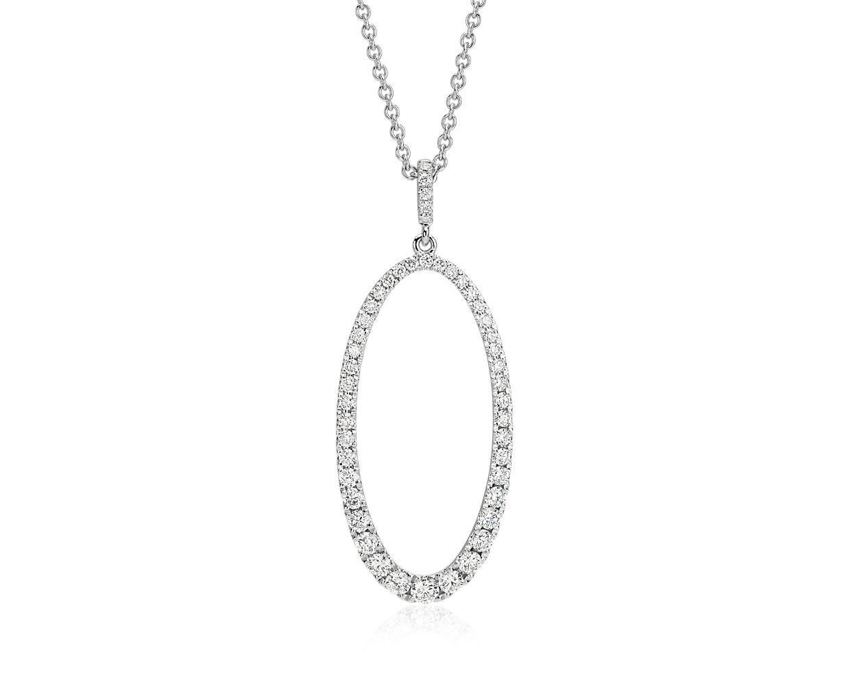 Long Oval Diamond Pendant in 14k White Gold - 30" (1.5 ct. tw.)
