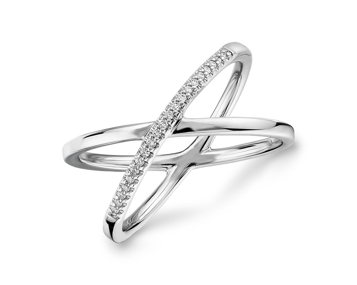 Delicate Pavé Diamond Crossover Fashion Ring in 14k White Gold (1/10 ct ...