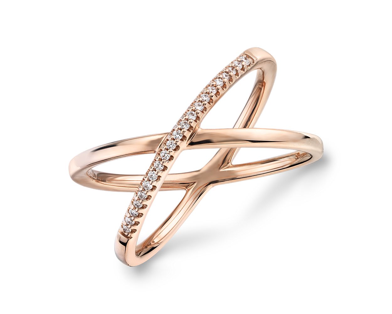 Delicate Pavé Diamond Crossover Fashion Ring in 14k Rose Gold (1/10 ct ...