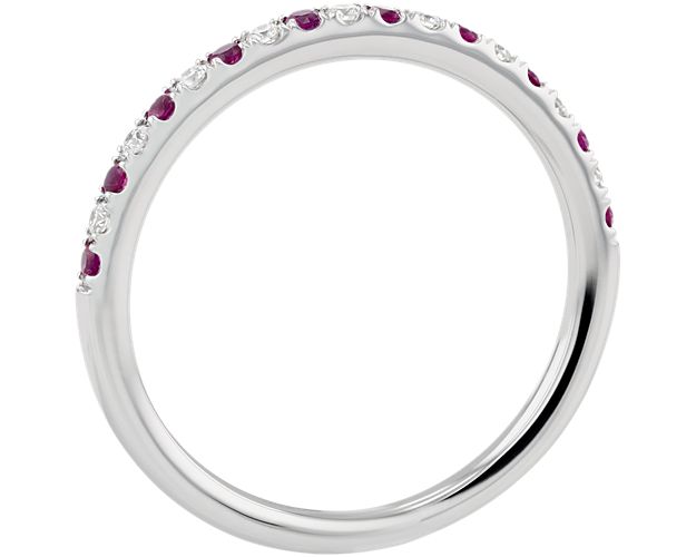 Riviera Pavé Ruby and Diamond Ring in Platinum (1.5 mm)