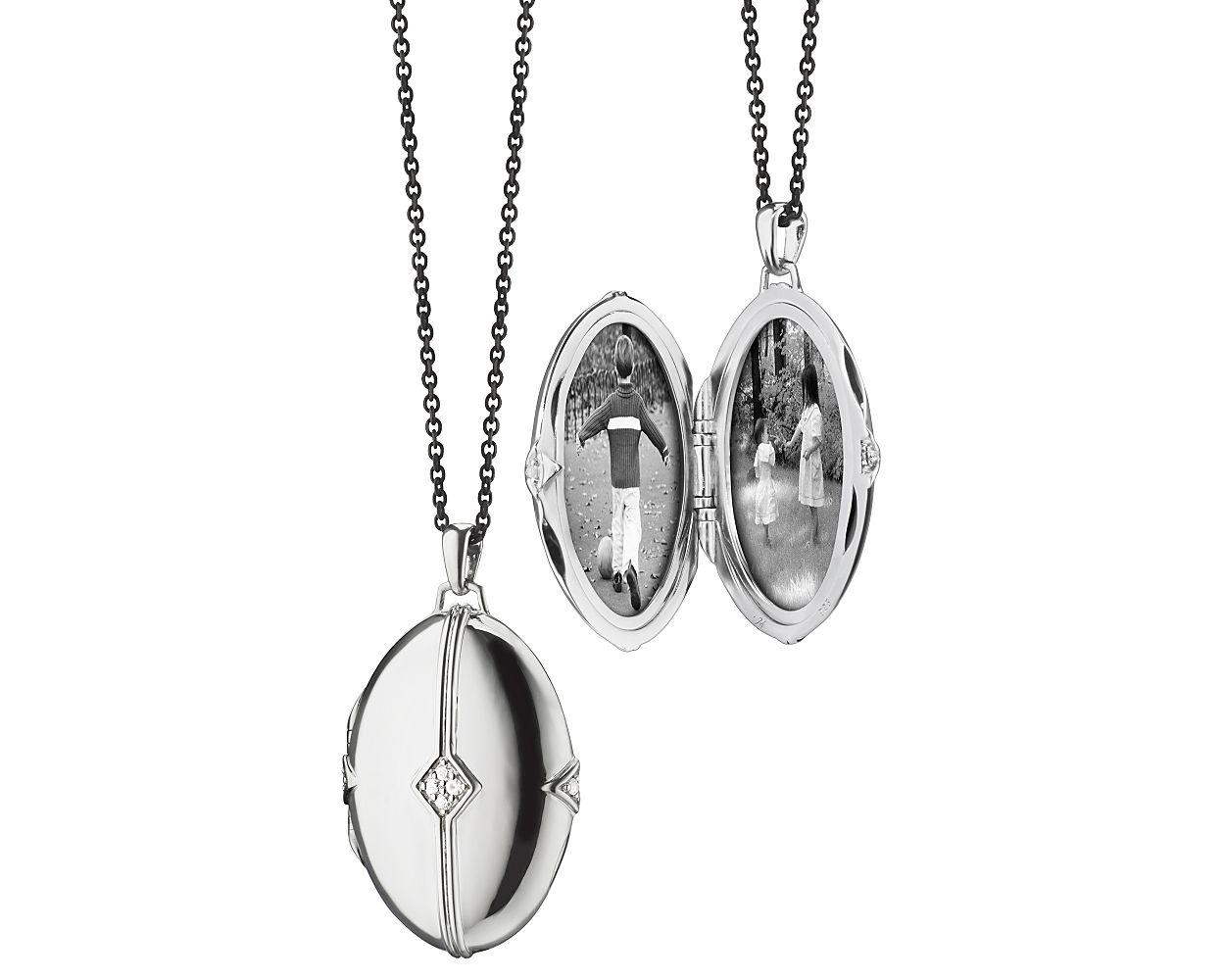Large Statement Locket with White Sapphire Details in Sterling Silver