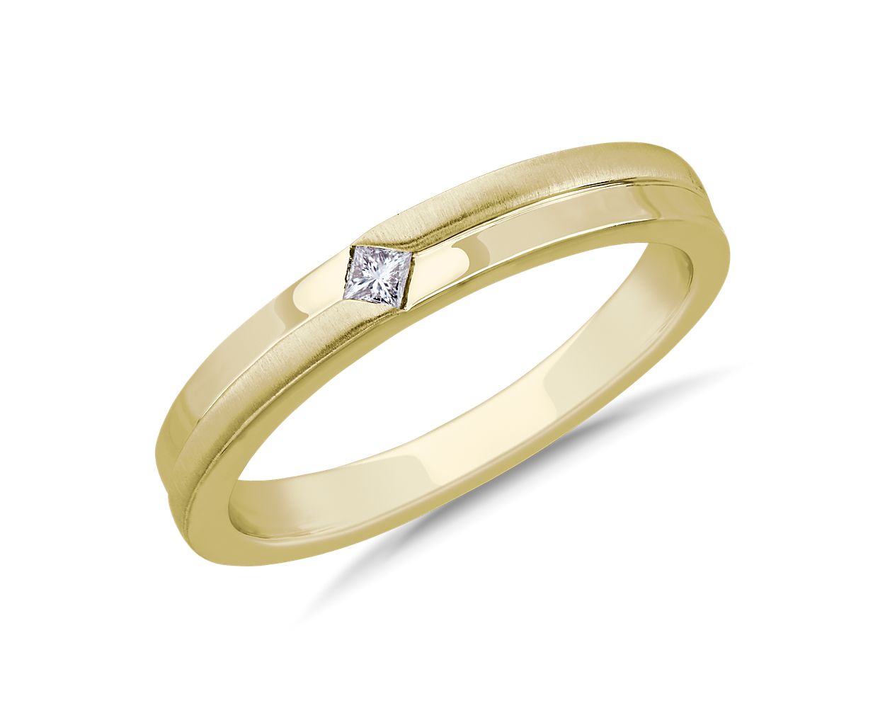Men's Princess-Cut Solitaire Diamond Step Ring in 14k Yellow Gold (.06 ...