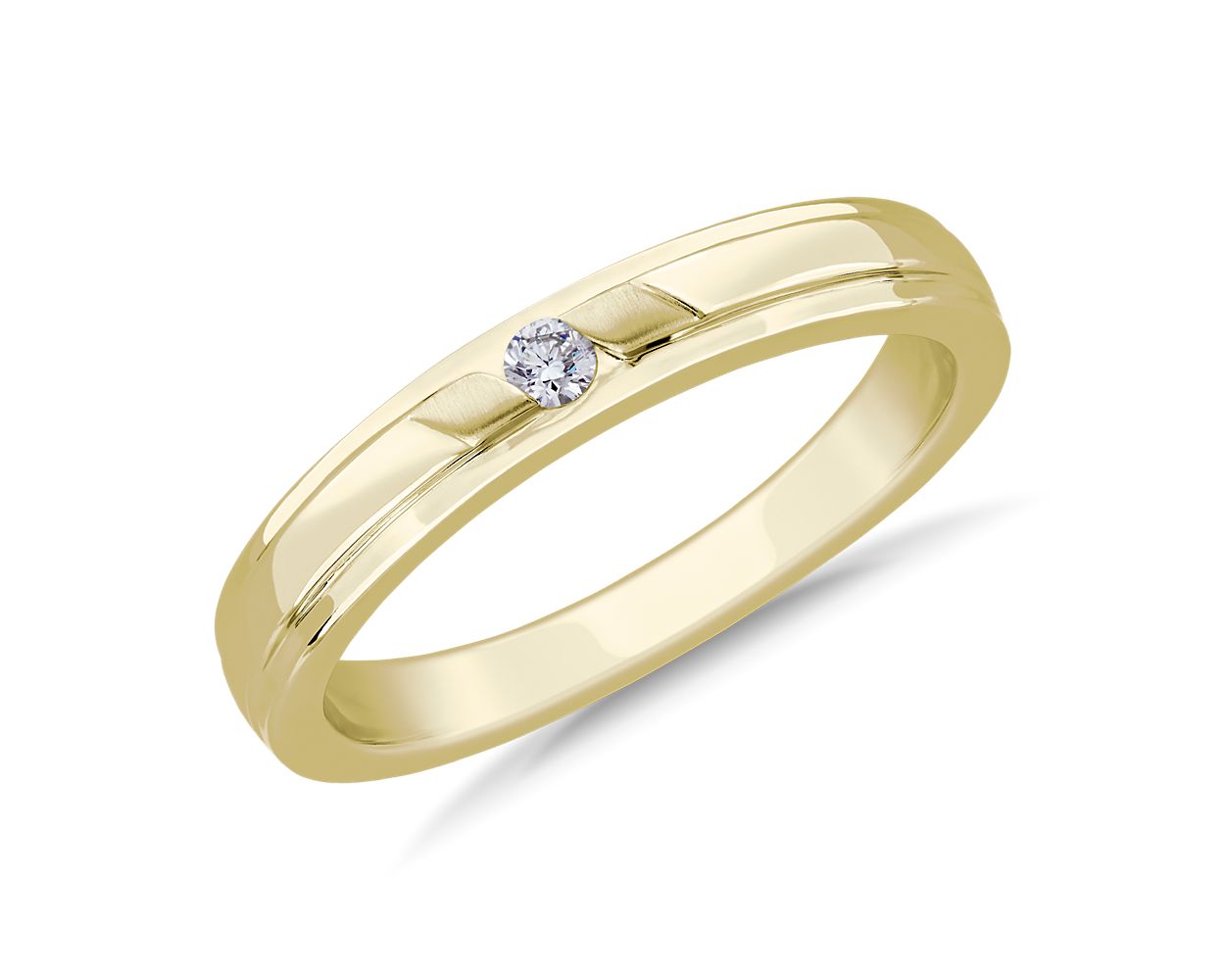 Diagonal Channel Set Round Solitaire Diamond Ring in 14k Yellow Gold ...
