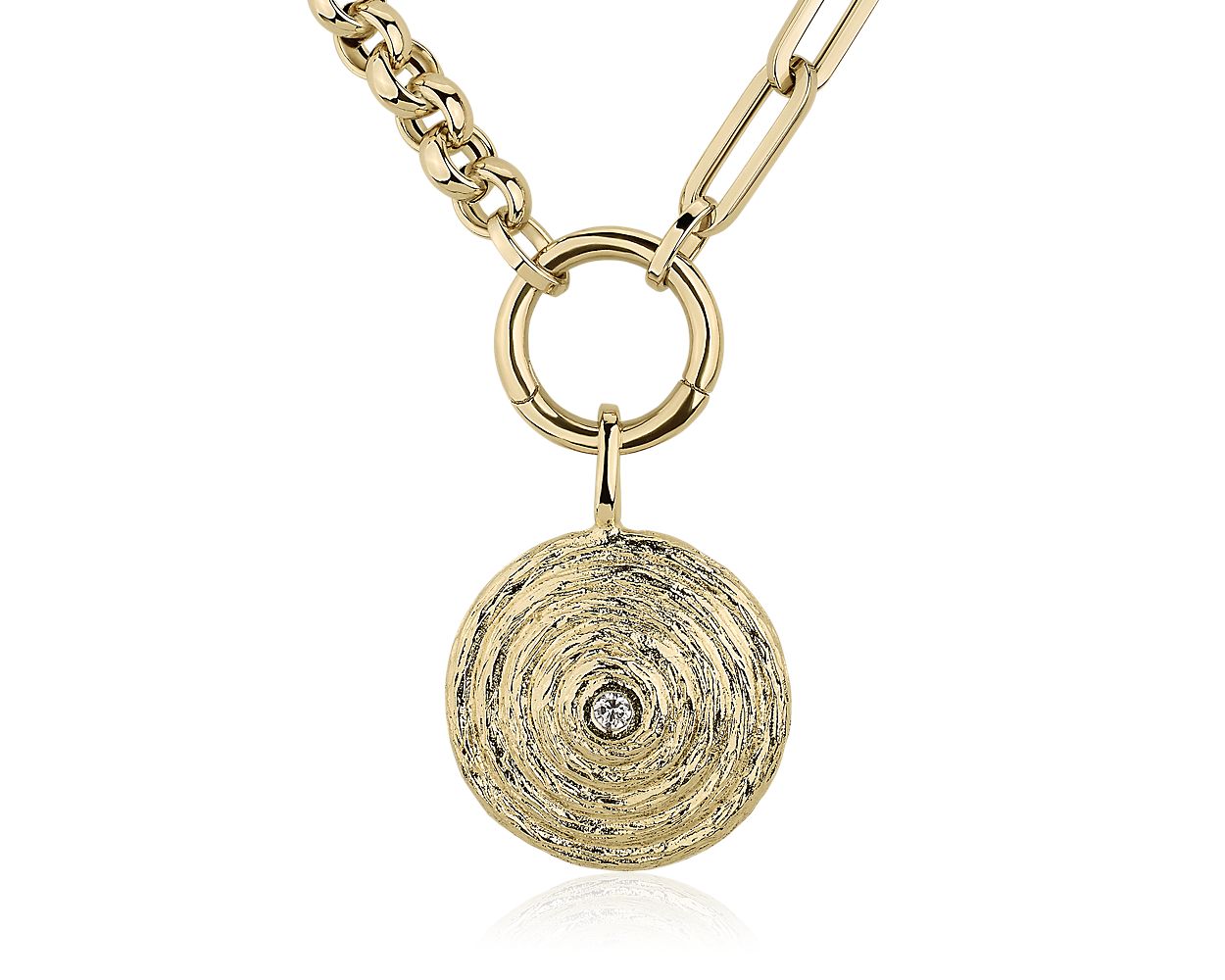 18" Mixed Link Chain with Disc Charm in 14k Yellow Gold