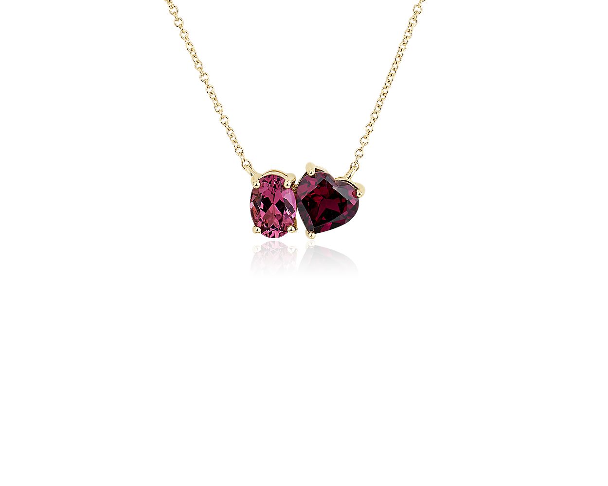 Pink Tourmaline and Rhodolite Two Stone Pendant in 14k Yellow Gold