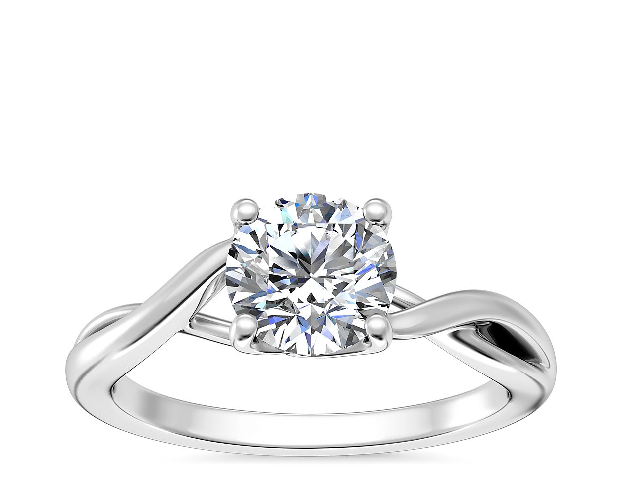 Twist Solitaire Plus Diamond Engagement Ring in 14k White Gold