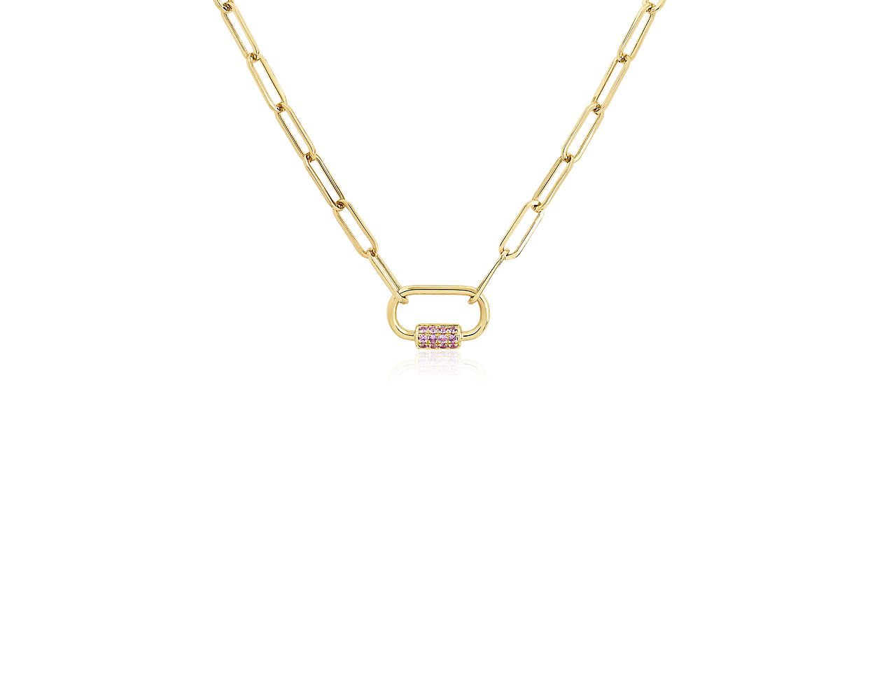 Paperclip Chain with Pink Sapphire Lock in 14k Yellow Gold