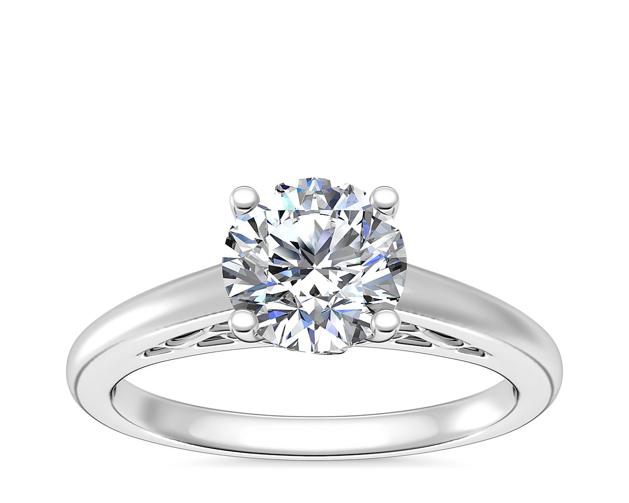 Scrollwork Solitaire Engagement Ring in 14k White Gold