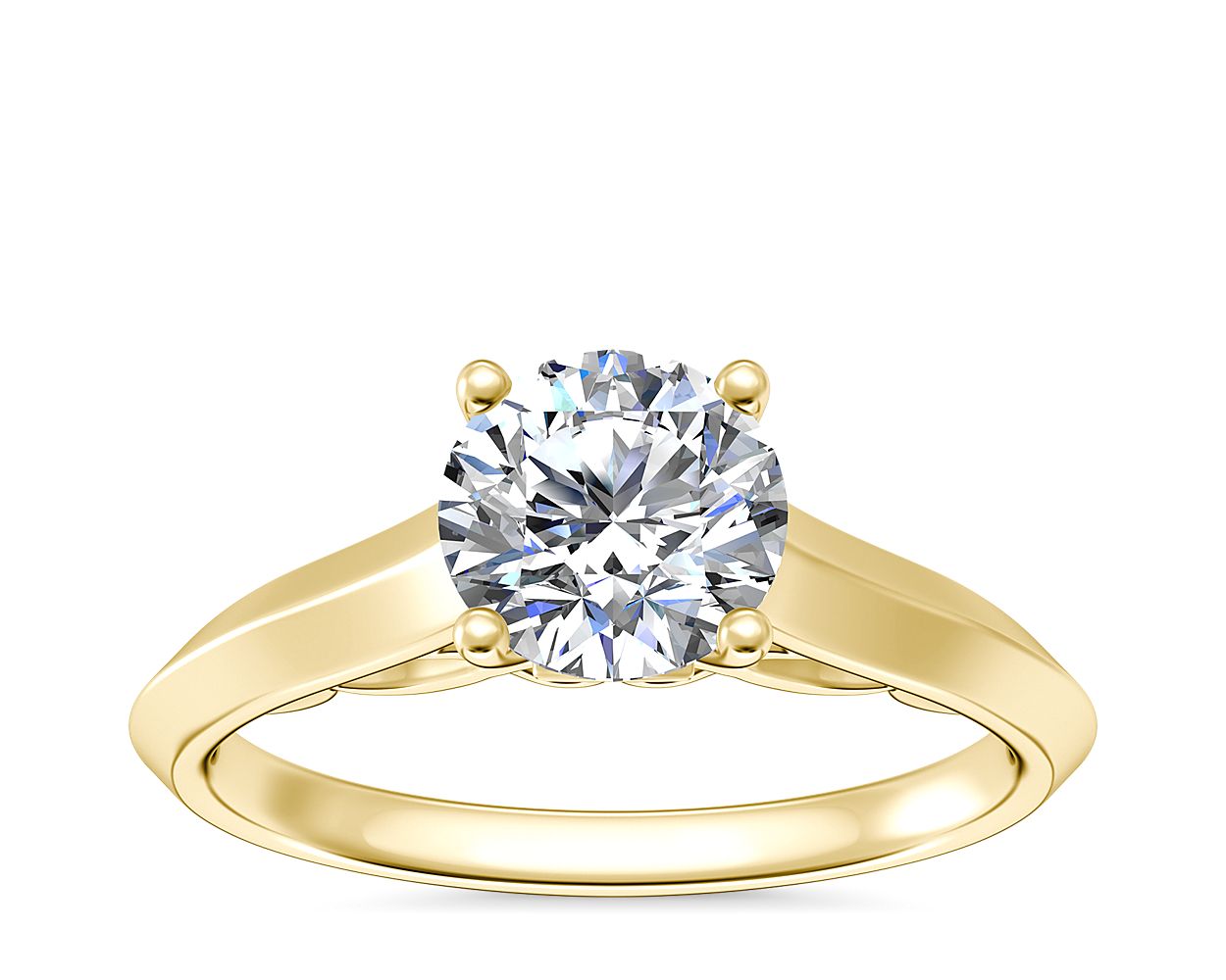 Knife Edge Scroll Solitaire Plus Diamond Engagement Ring in 14k Yellow Gold