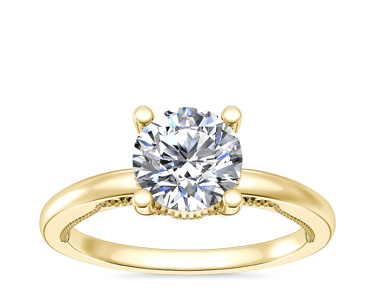 Lace Bridge Solitaire Plus Hidden Halo Diamond Engagement Ring in 18k ...