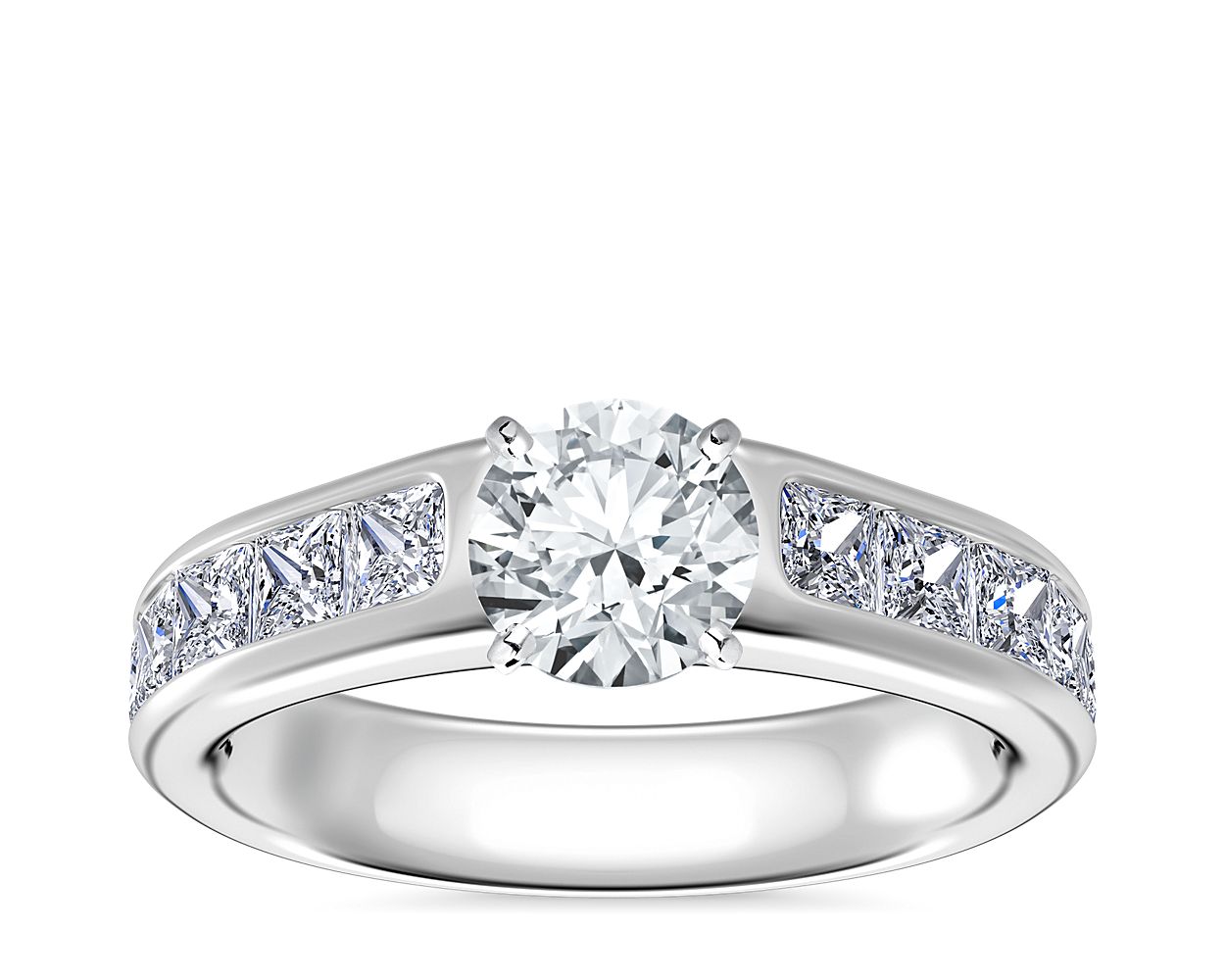 Channel Set Princess Diamond Engagement Ring in 18k White Gold (1 1/2 ...