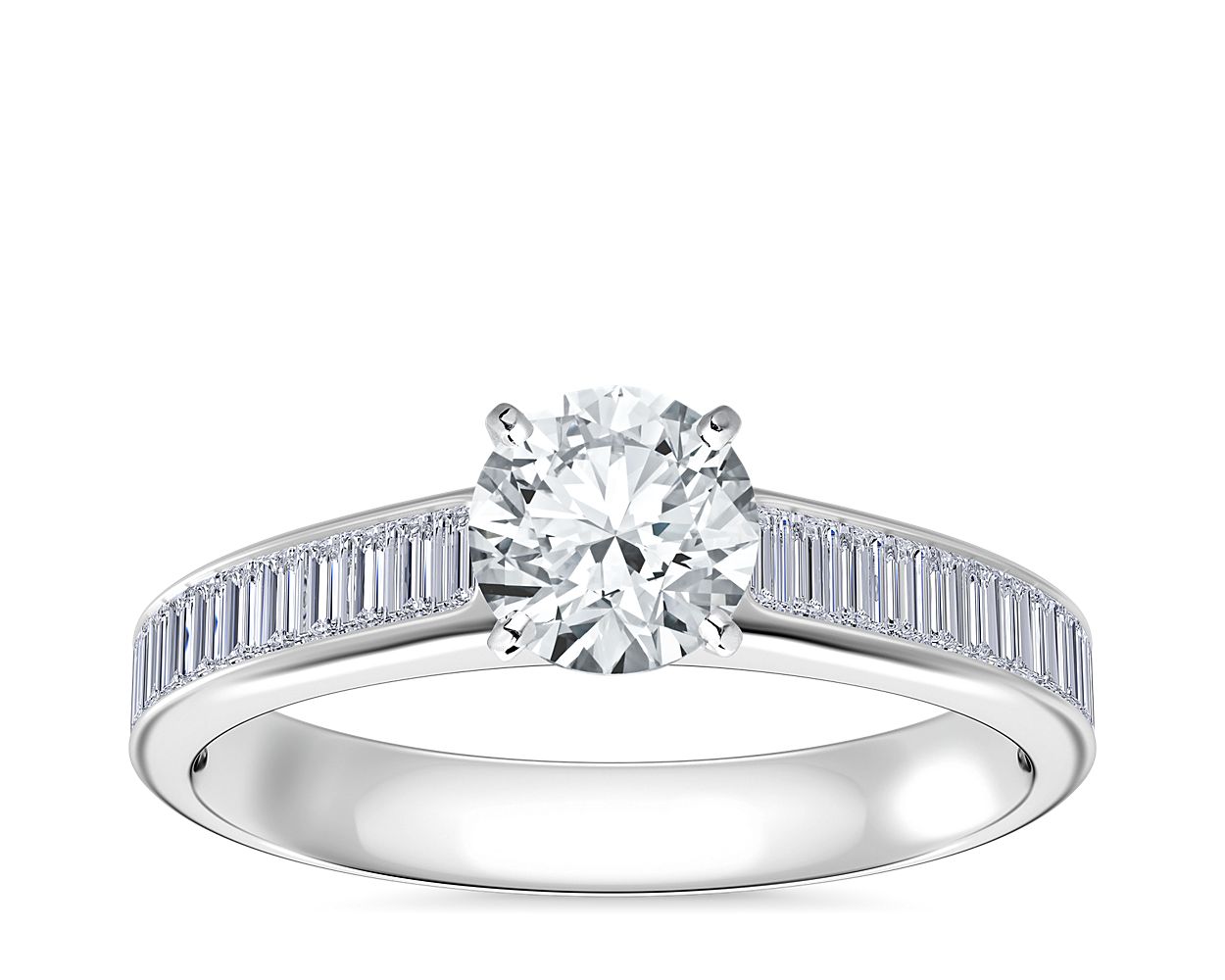 Channel Set Baguette Diamond Engagement Ring in 14k White Gold (1/2 ct ...