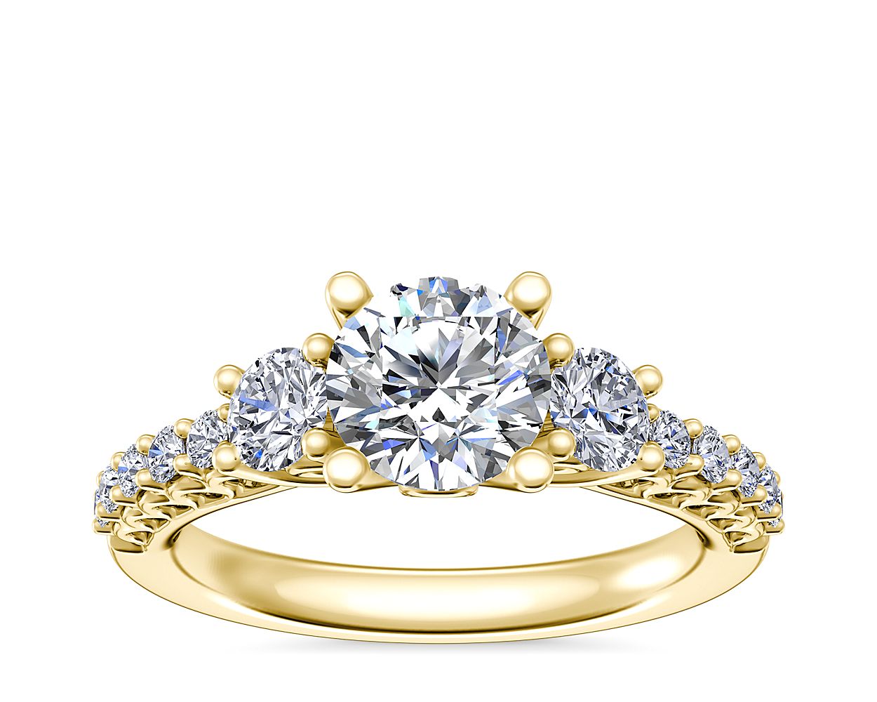 Three Stone Scalloped Lace Bridge Diamond Engagement Ring? in 14k ...