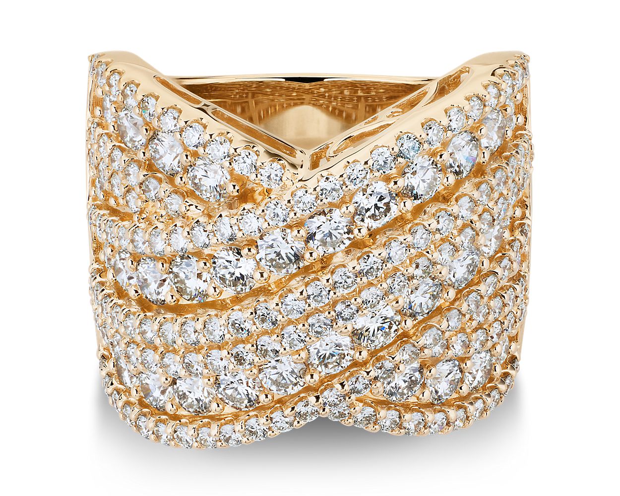 Multi-Row Diamond Crossover Ring in 14k Yellow Gold (3 ct. tw.)