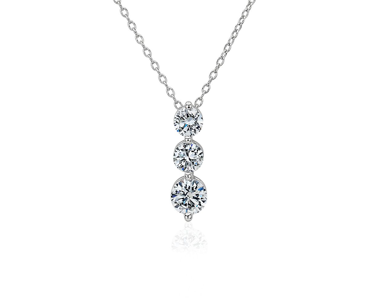 Lab Grown Round Diamond Three Stone Pendant in 14k White Gold (1 ct. tw.)