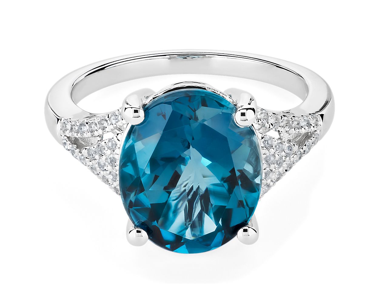 Oval London Blue Topaz Cocktail Ring in 14k White Gold