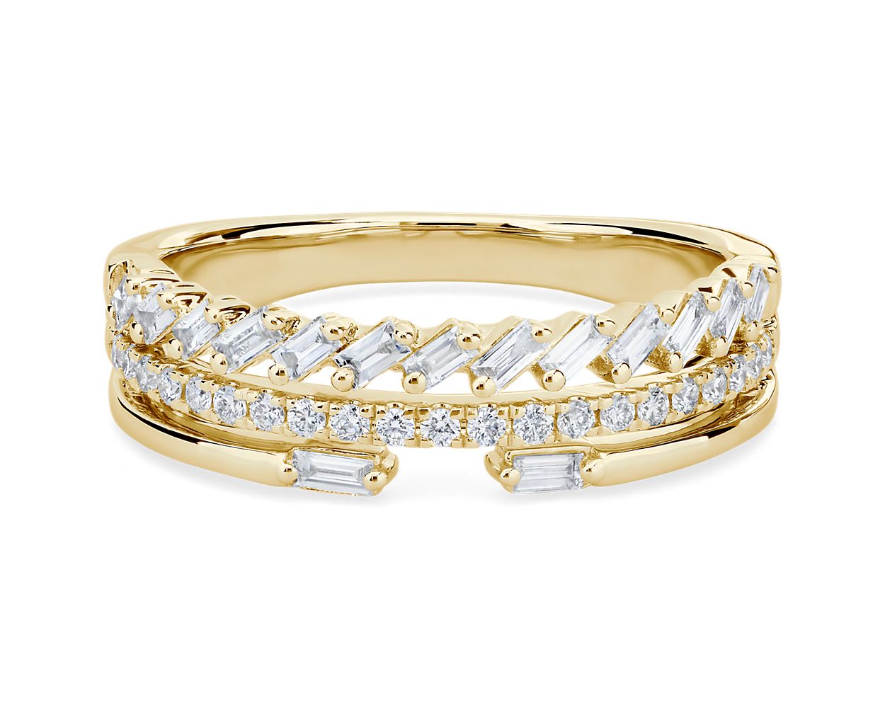Three Row Baguette Diamond Stacking Ring in 14k Yellow Gold (1/3 ct. tw.)