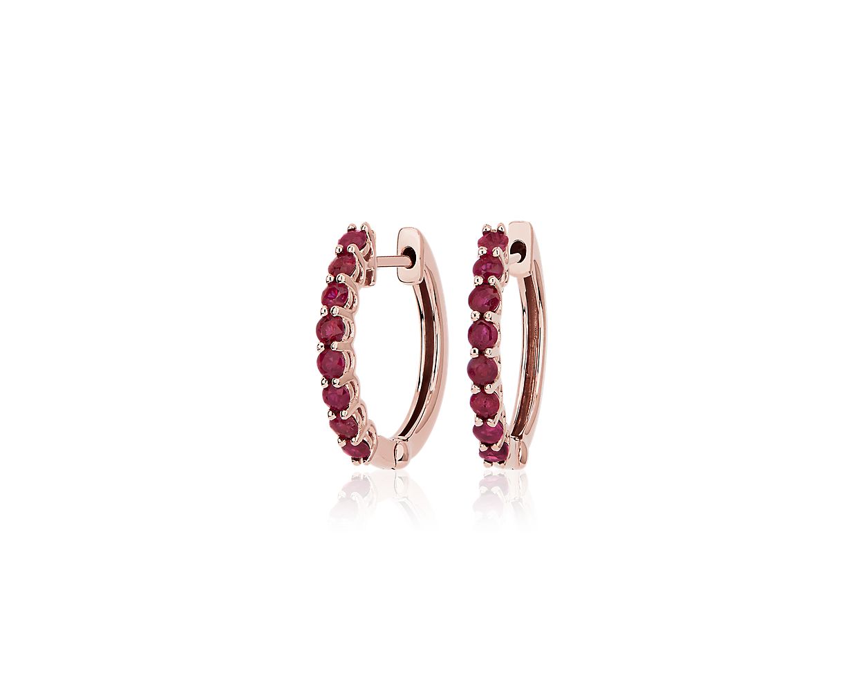 Ruby Hoop Earrings in 14k Rose Gold