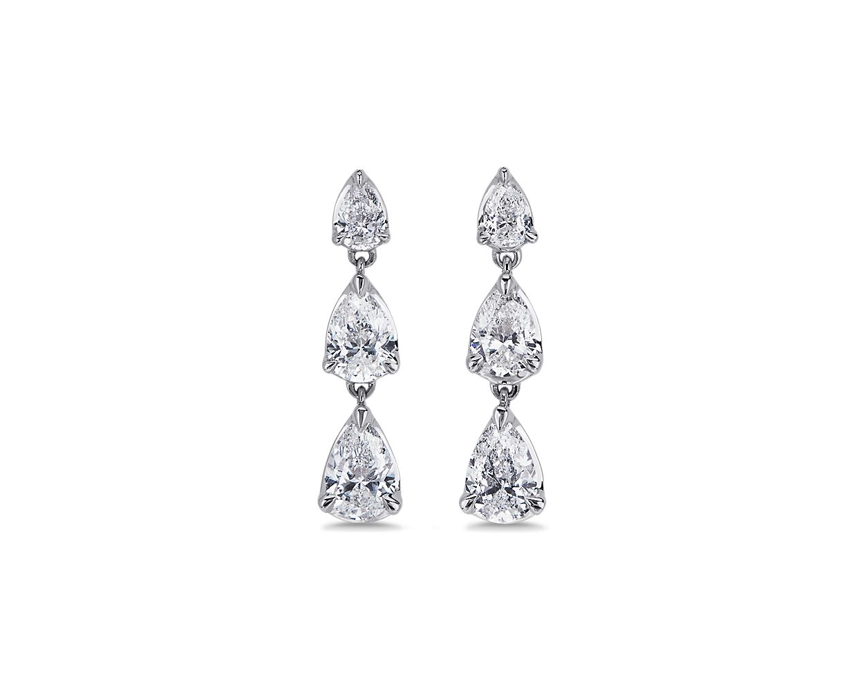 Trio Graduating Pear Diamond Drop Earrings in 14k White Gold (2 ct. tw.)