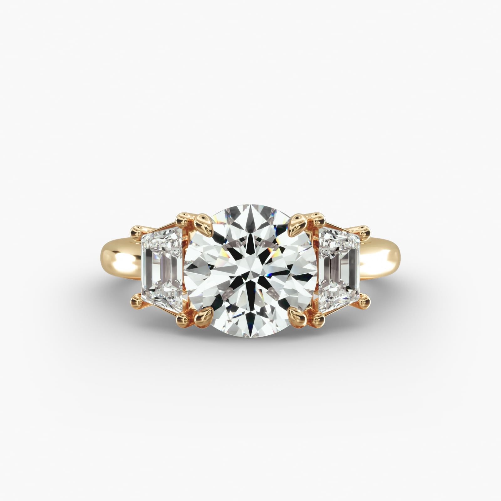 Three-Stone Trapezoid Sidestone Diamond Engagement Ring in 18k Yellow ...