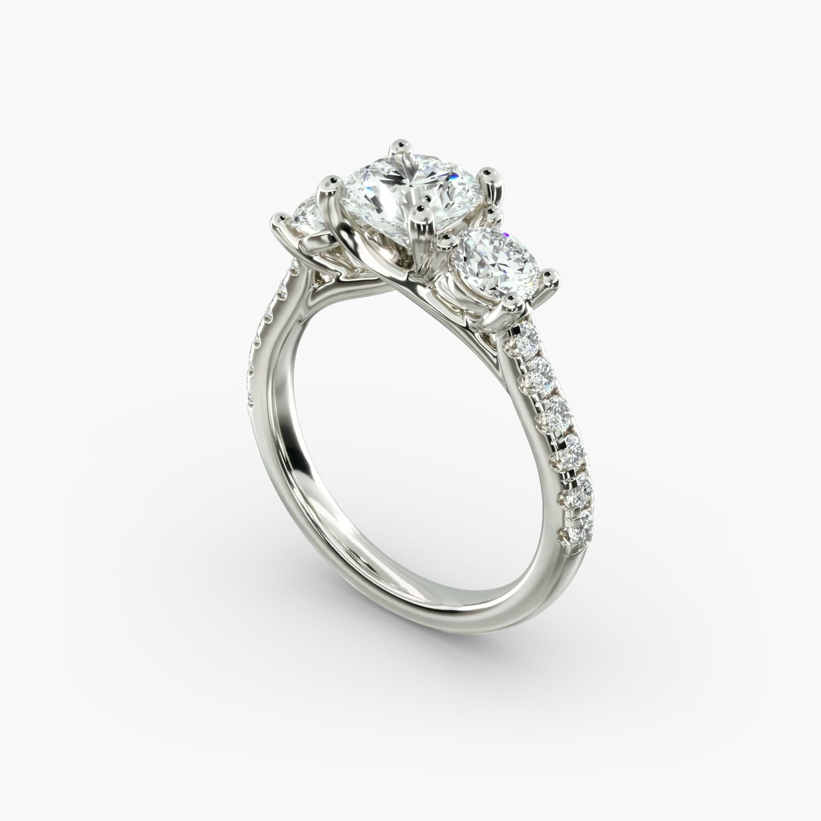 Modern Trellis Three Stone Diamond Engagement in Platinum