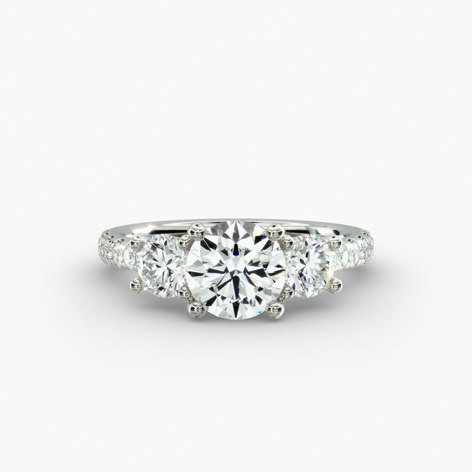 Modern Trellis Three Stone Diamond Engagement in Platinum