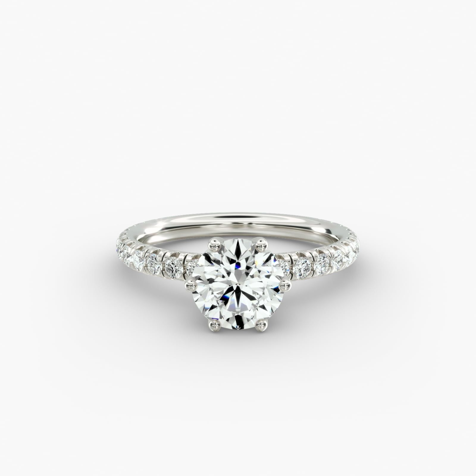 Double Prong Secret Pavé Diamonds Engagement Ring in 14k White Gold