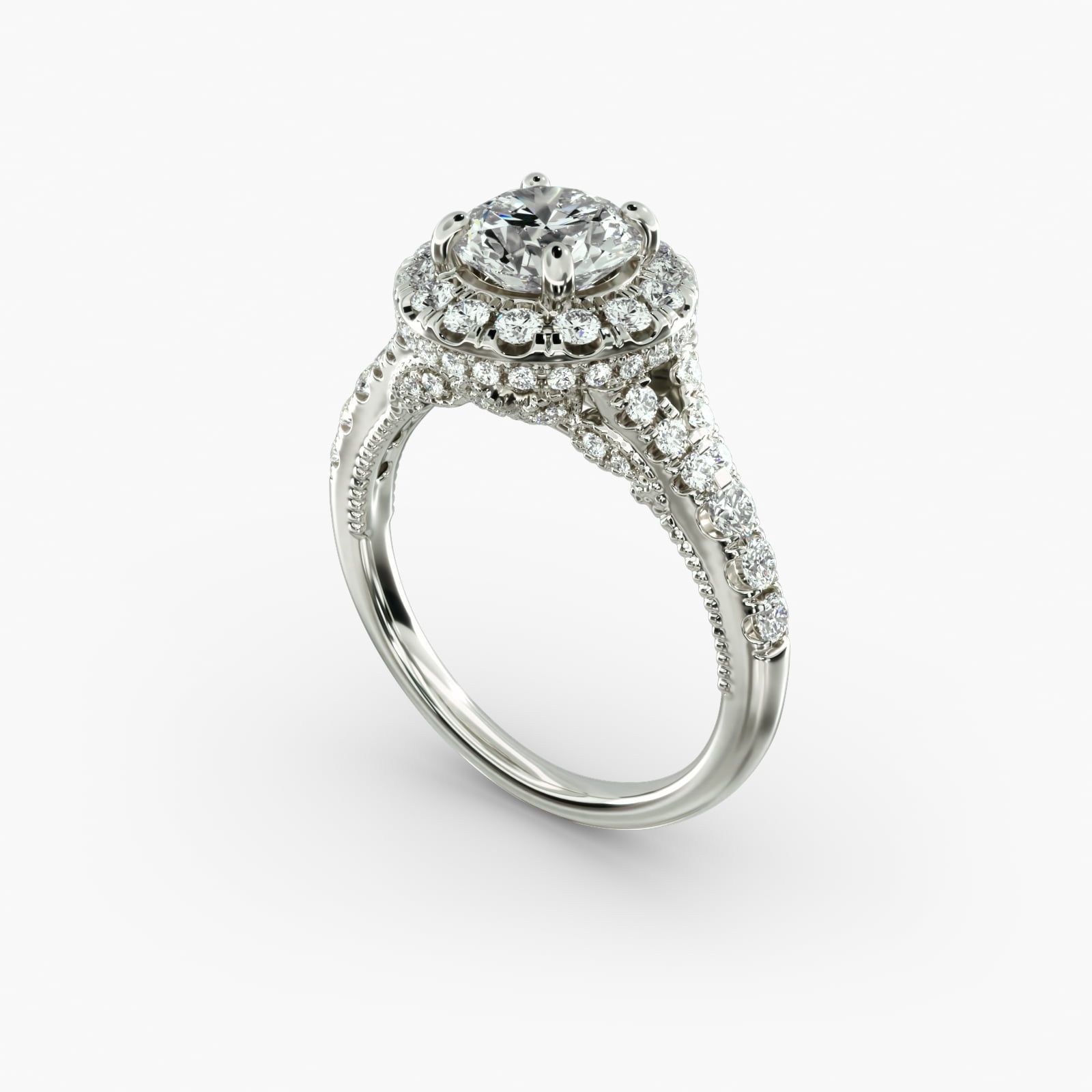 Lace Bridge Split Shank Halo Diamond Engagement Ring in Platinum (3/4 ...