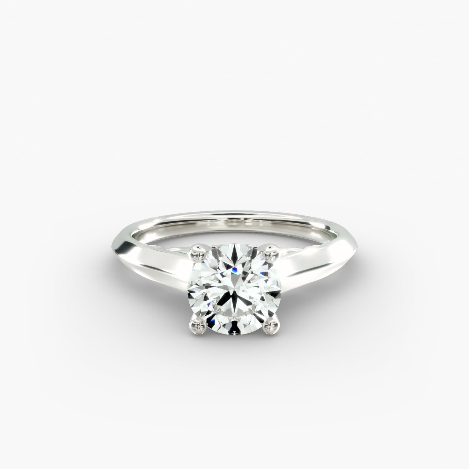 Knife Edge Scroll Solitaire Plus Diamond Engagement Ring in 14k White Gold