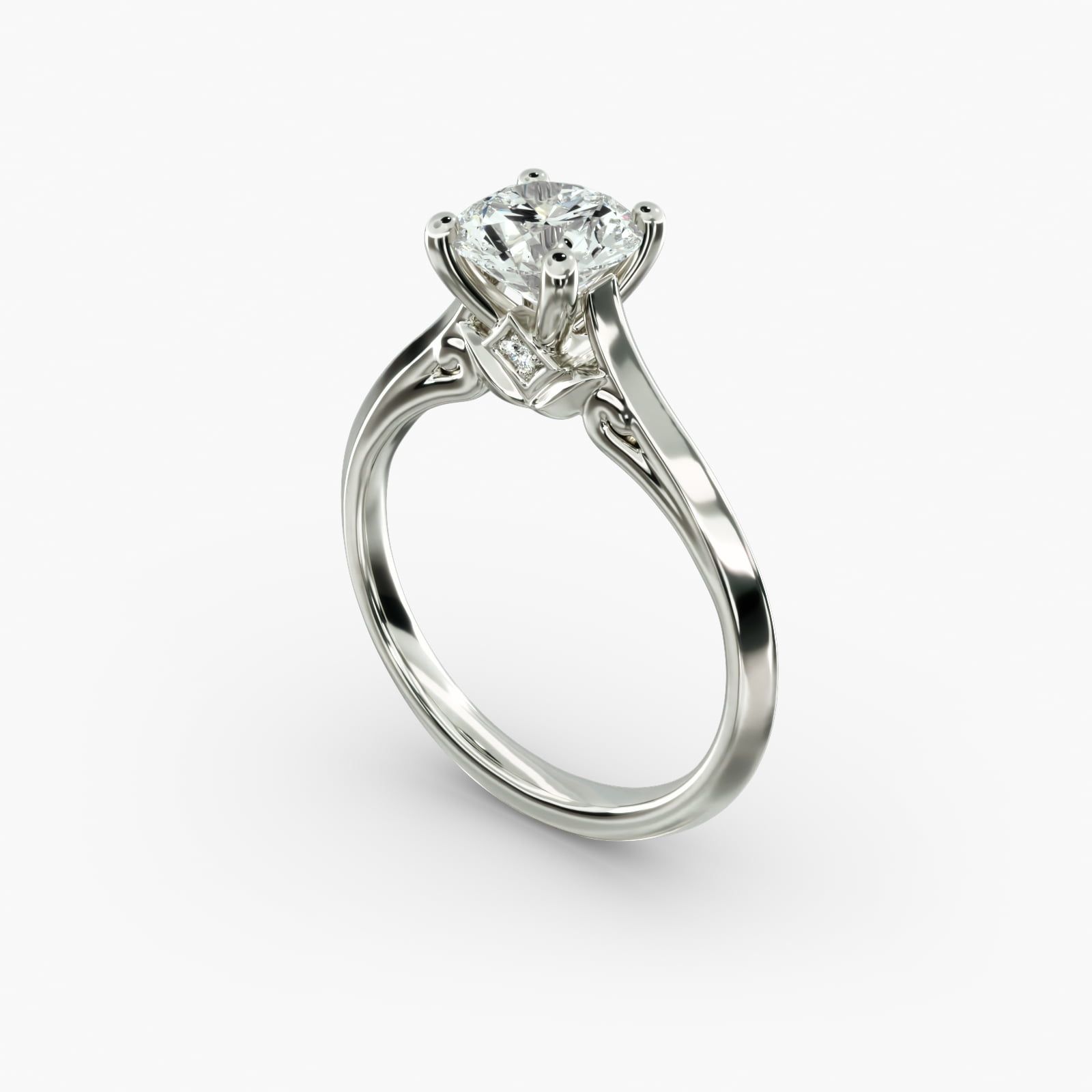 Knife Edge Lotus Bridge Solitaire Plus Diamond Engagement Ring in Platinum