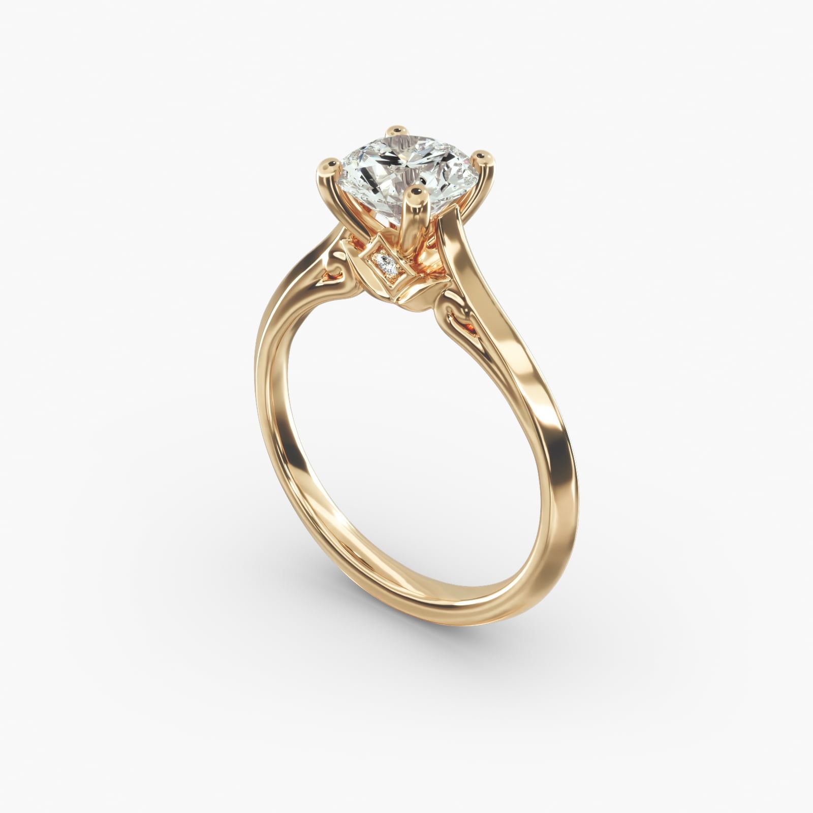 Knife Edge Lotus Bridge Solitaire Plus Diamond Engagement Ring in 14k ...