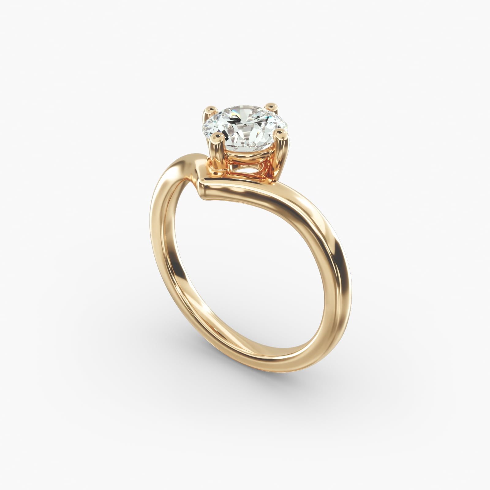 Chevron Solitaire Engagement Ring in 14k Yellow Gold