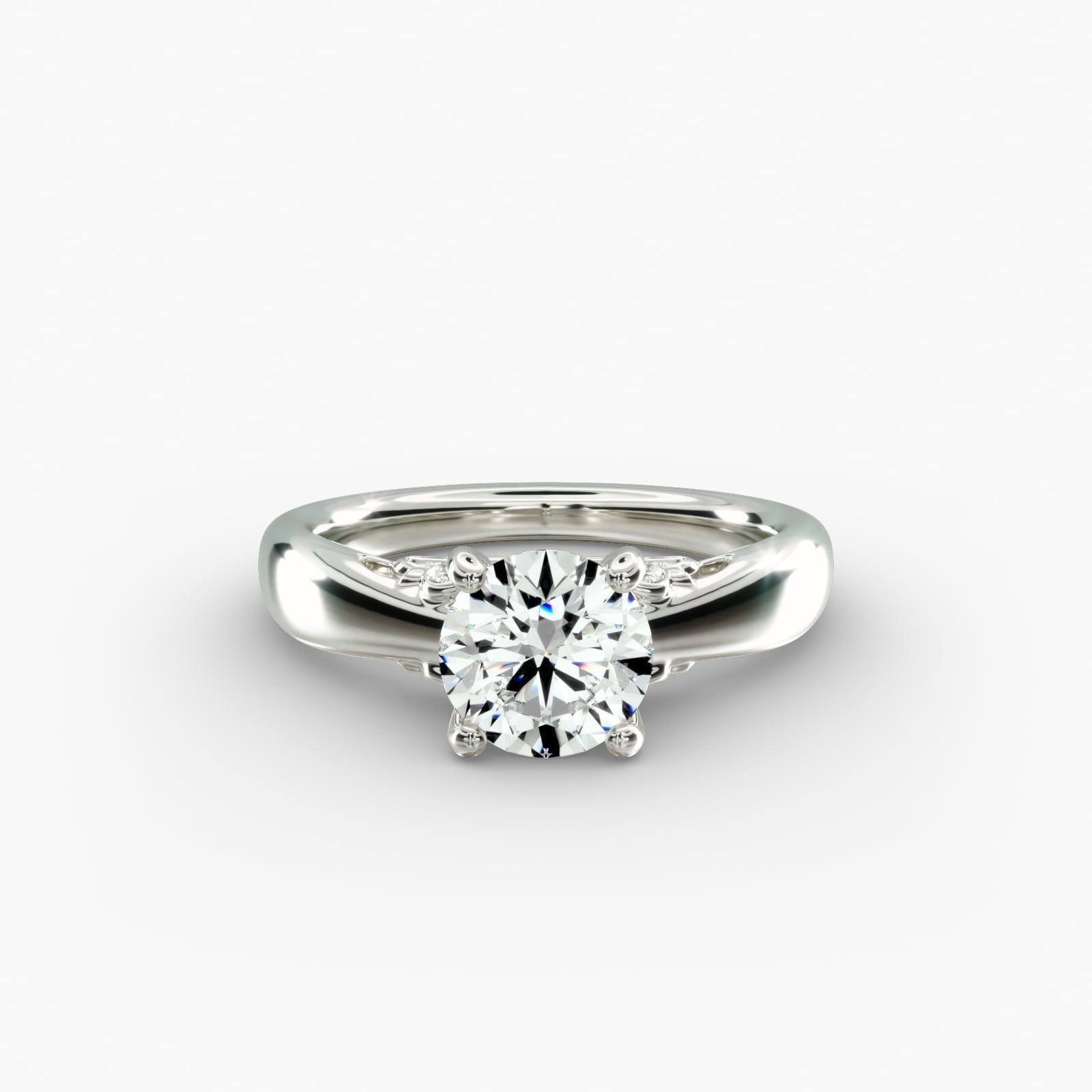 Wide Band Solitaire Plus Diamond Engagement Ring in 14k White Gold
