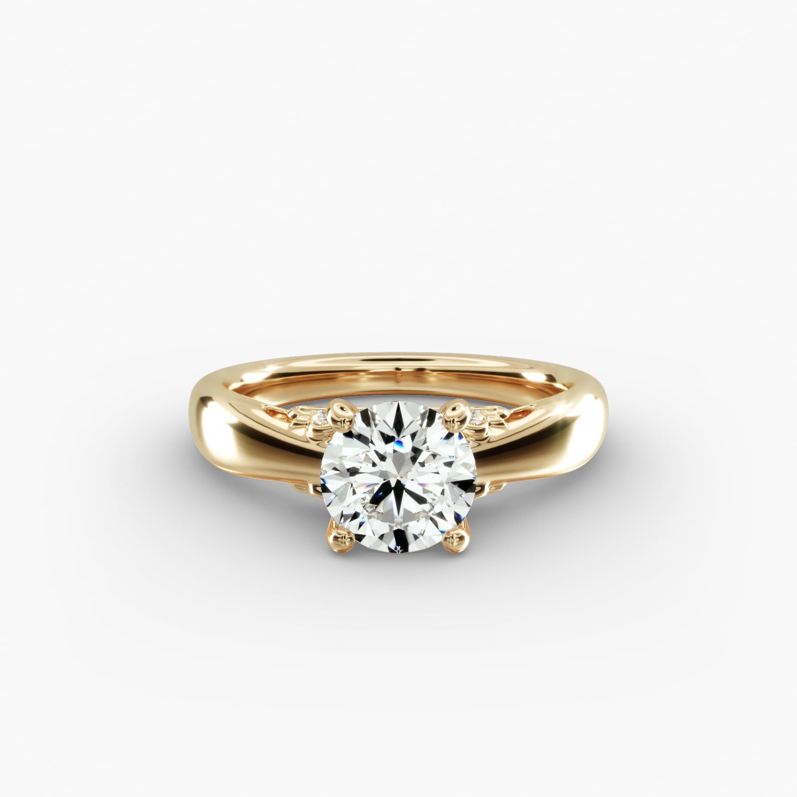 Wide Band Solitaire Plus Diamond Engagement Ring in 14k Yellow Gold