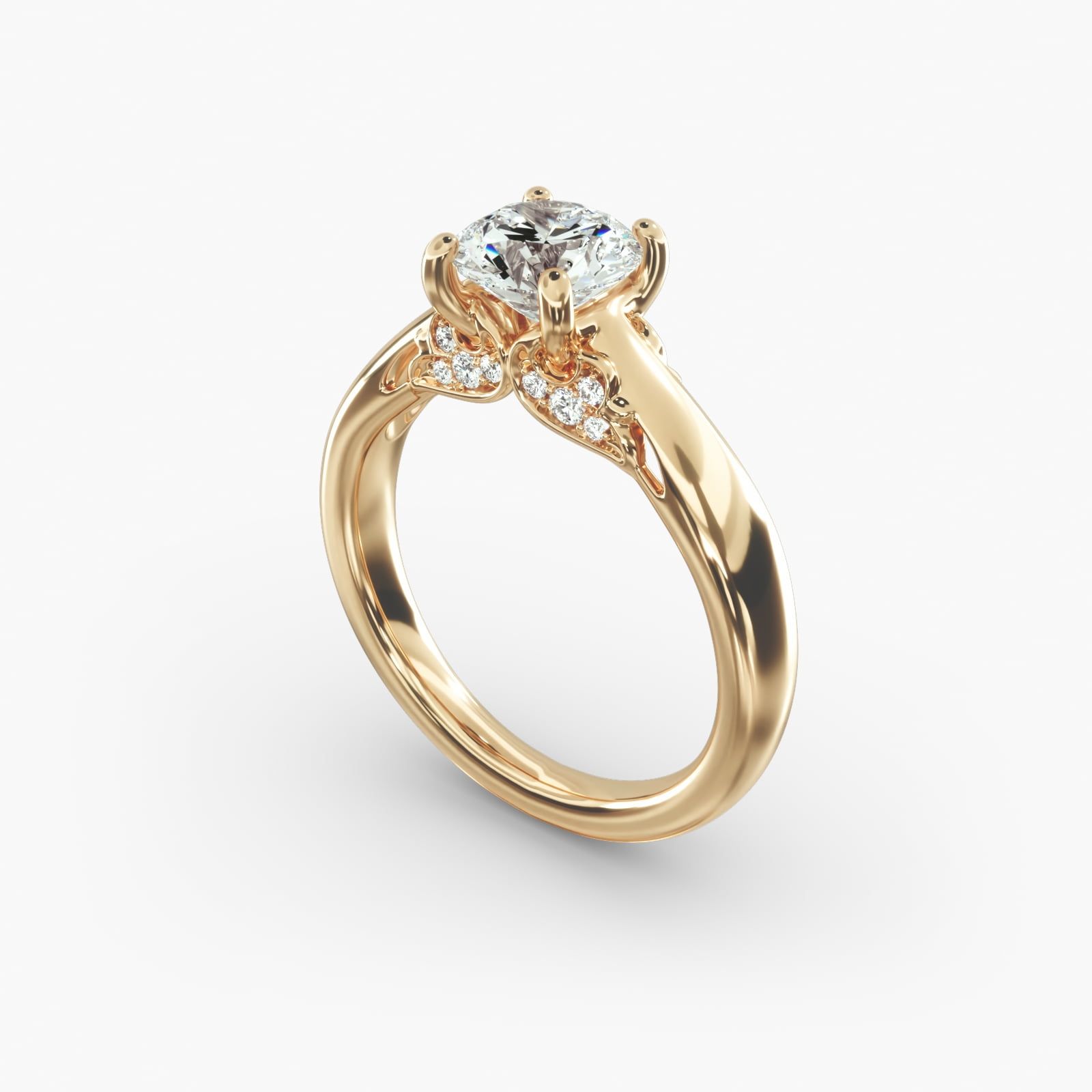 Wide Band Solitaire Plus Diamond Engagement Ring in 14k Yellow Gold