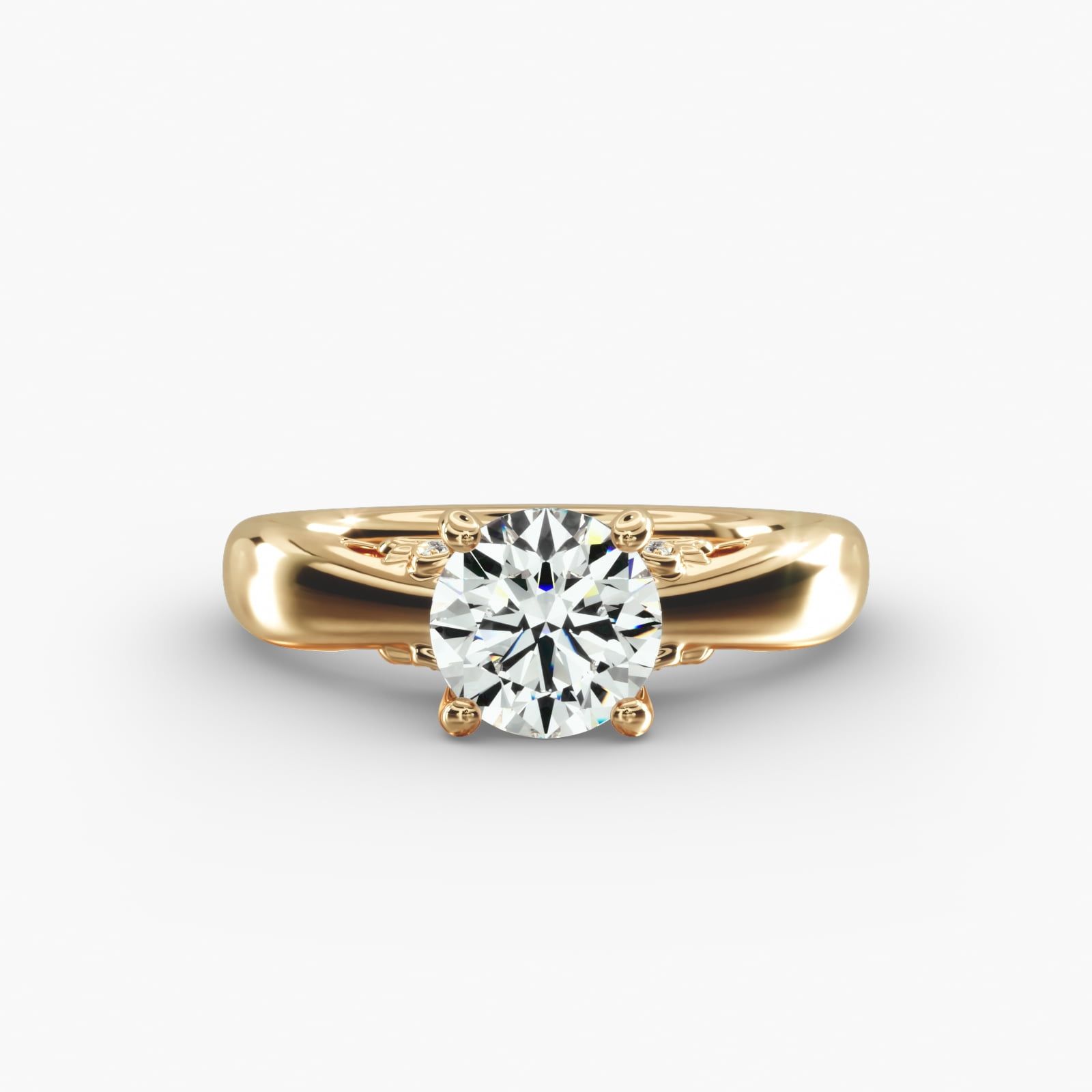 Wide Band Solitaire Plus Diamond Engagement Ring in 14k Yellow Gold