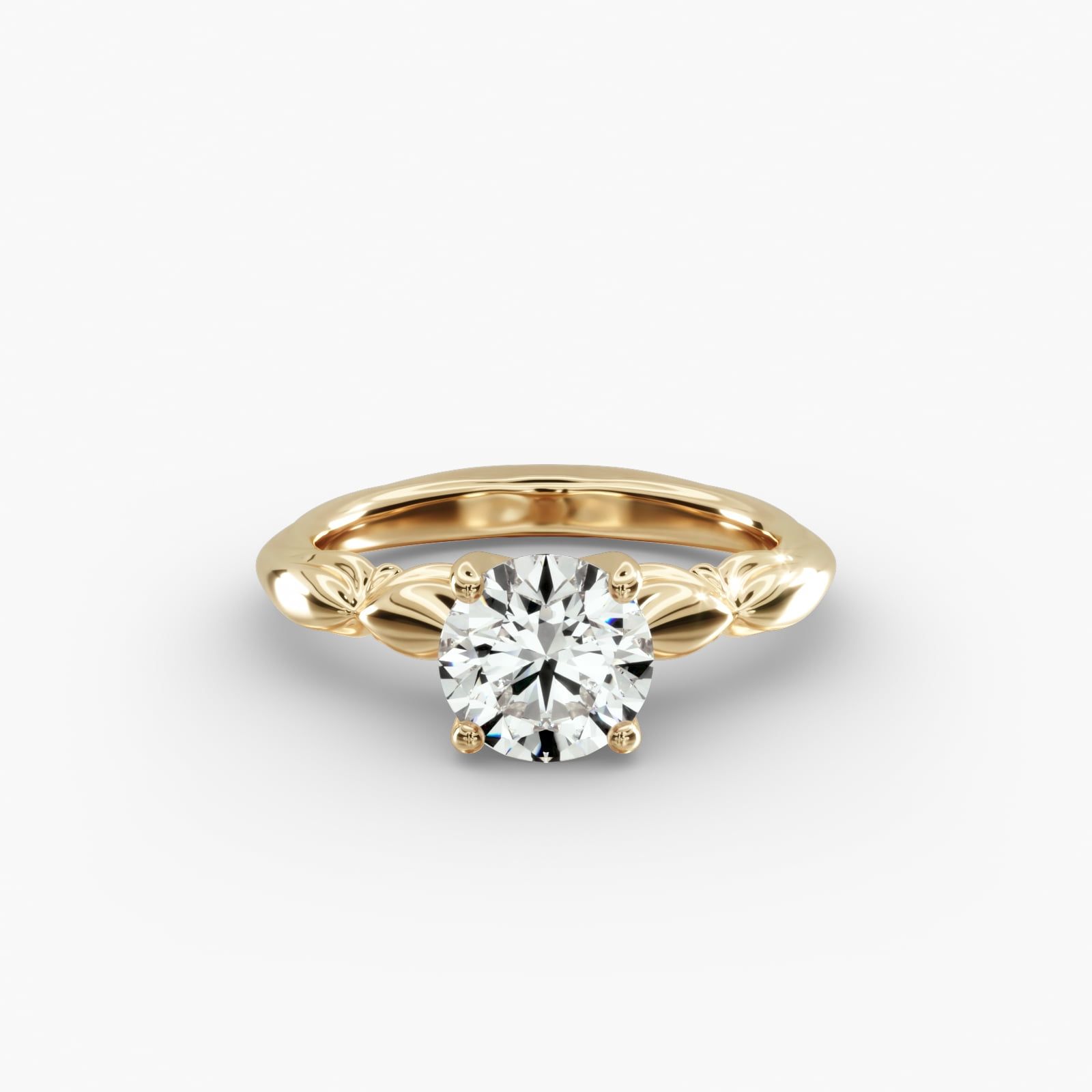 Engraved Solitaire Plus Diamond Engagement Ring in 14k Yellow Gold