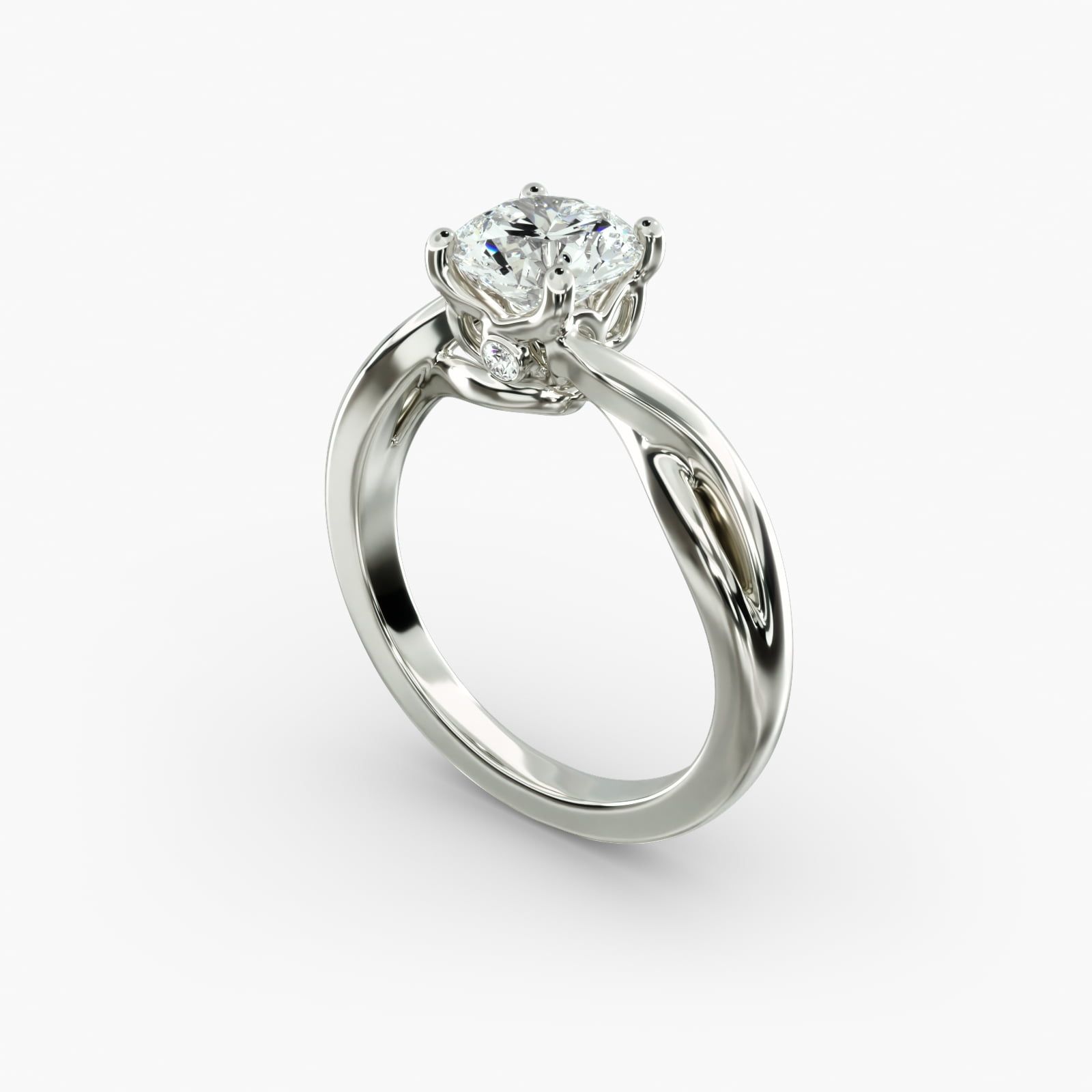 Twist Solitaire Plus Diamond Engagement Ring in 14k White Gold
